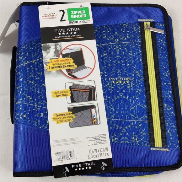 Five Star | Office | Five Star 2 Zipper Binder Blue New 3 Ring Fold ...